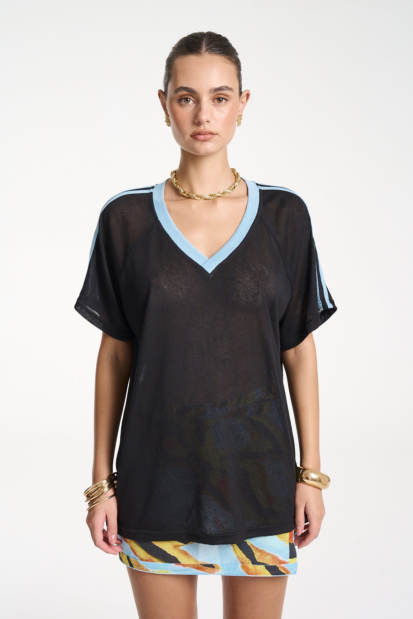 V NECK JERSEY - BLACK/ BLUE